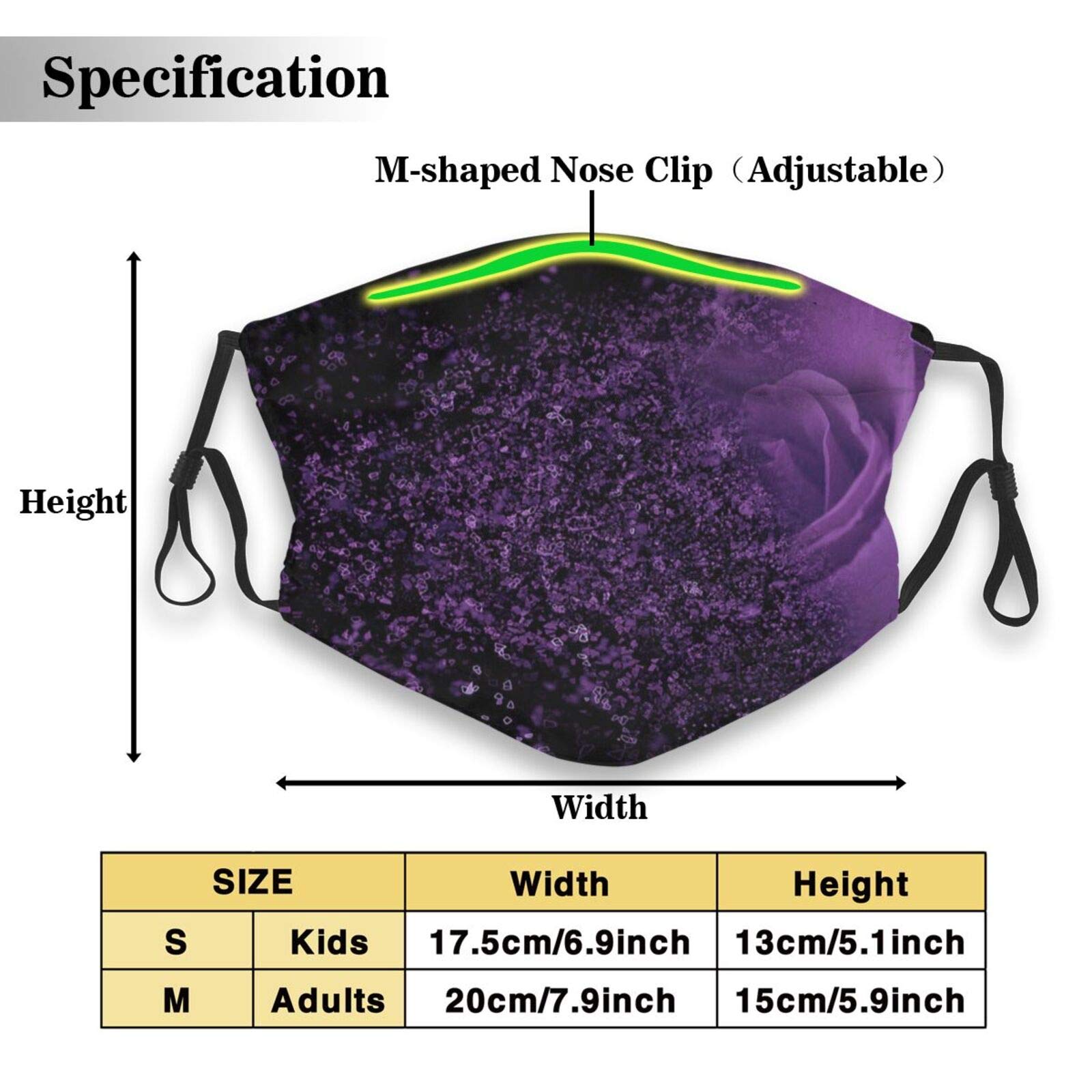 ETHAICO Fillter Face Cloth For anyone,Man and woman,Purple Rose in The Dark,Cold Mouth Dustproof Double Protection,One Size