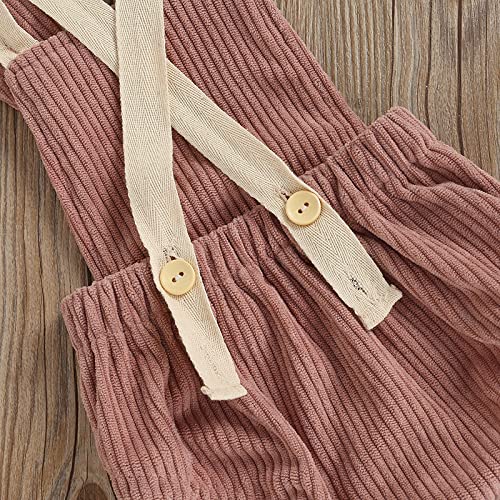 WASAIGOOD My First Easter Baby Romper Newborn Boys Girls Corduroy Backless Romper Bodysuit Rabbit Ears Suspender Overalls (Pink,6-9 Months)