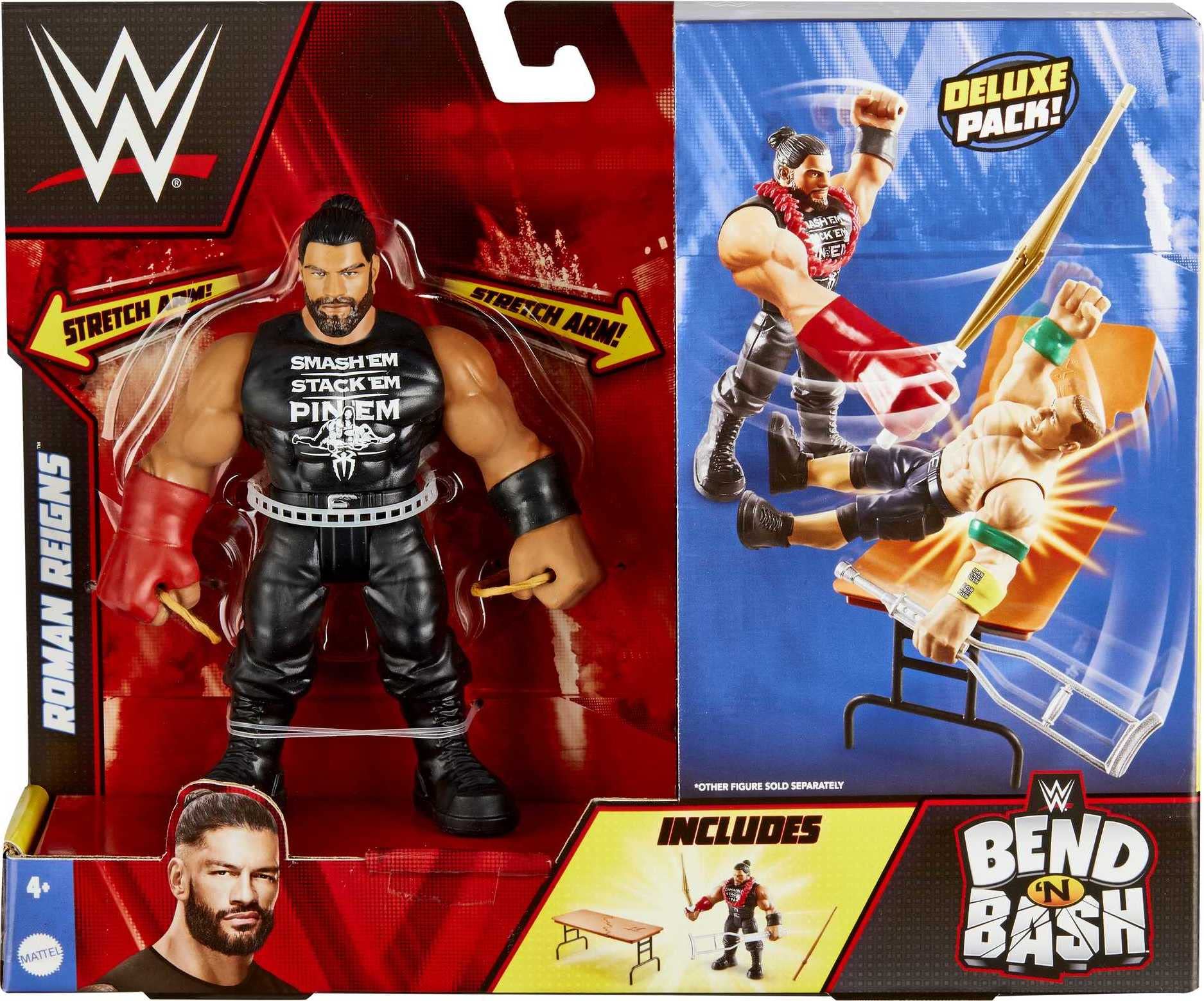 Mattel WWE Roman Reigns Bend 'n Bash Stretching Action Figure with Accessories, 5.5-inch