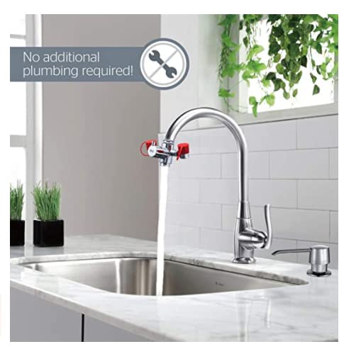 Eyewash Station with Covers, Faucet Mounted Eyewash Station Sink Attachment, Continuous Flow, First AID Emergency Eye Flush Shower for Sink, 100% ANSl Z358 Standard