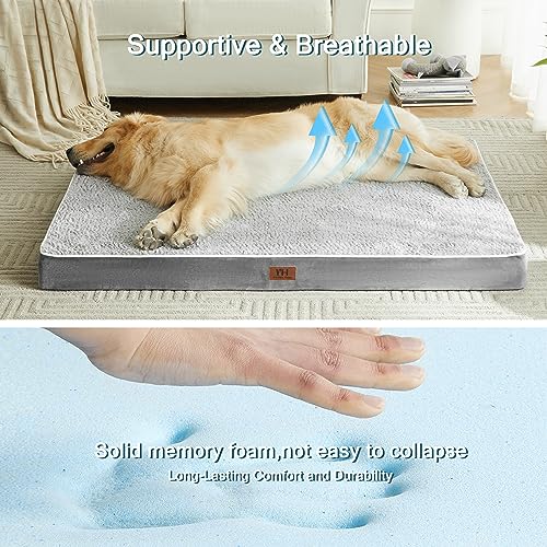 WESTERN HOME Memory Foam Orthopedic Dog Bed, Washable Dog Crate Bed for Large Dogs, Pet Bed Mat with Removable Cover and Waterproof Lining, 36 Inches, Grey