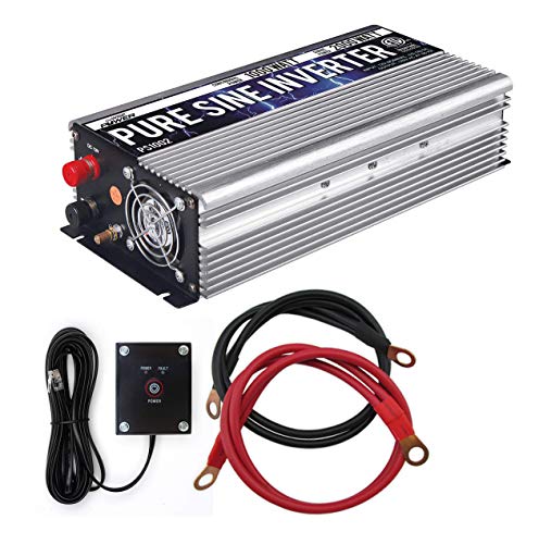 GoWISE Power 1000W Pure Sine Wave Inverter 12V DC to 120V AC with 2 AC Outlets + 1 5V USB Port, 2 Battery Cables, and Remote Switch (2000W Peak) PS1002 (Renewed)