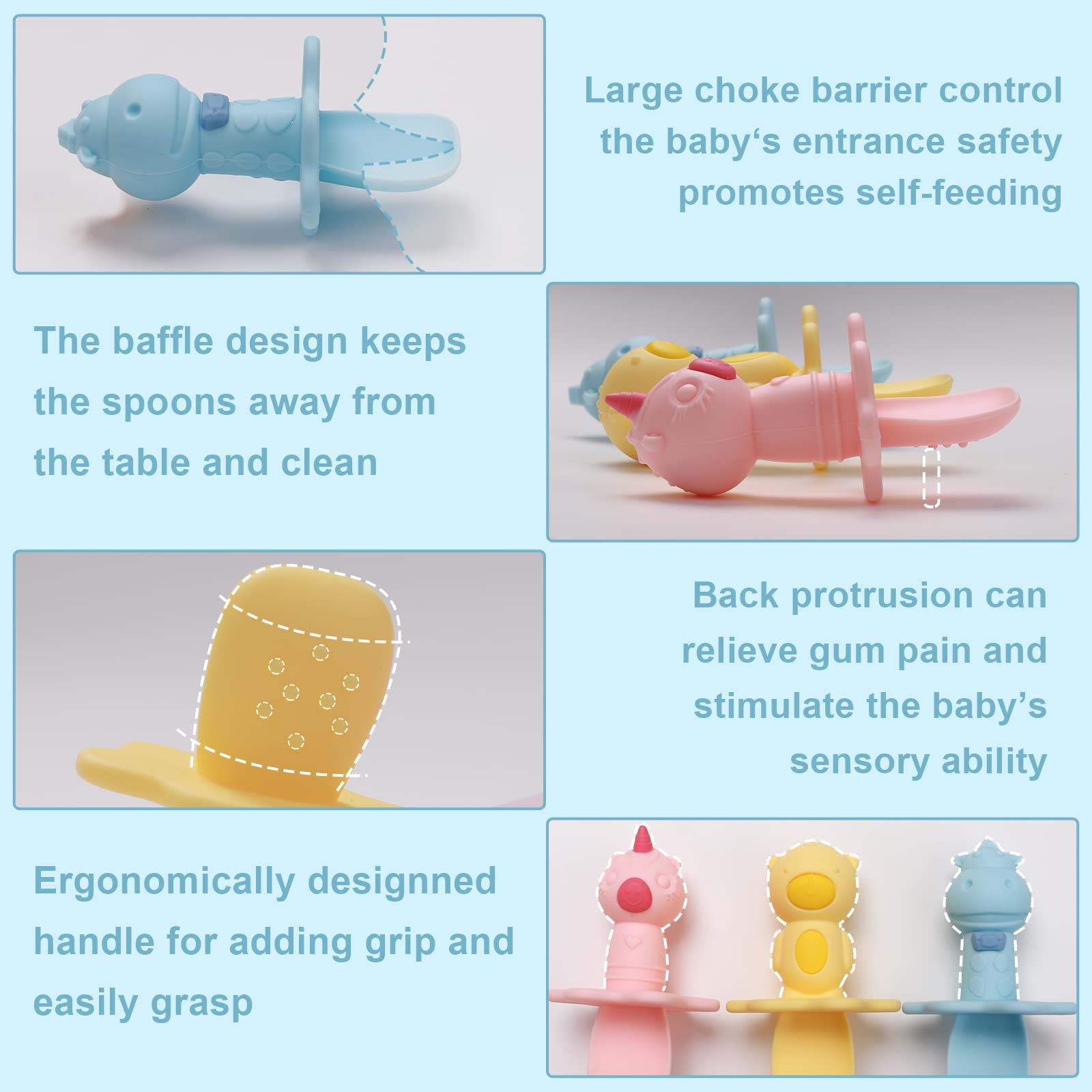 HIWOOD Baby Led Weaning Spoons | First and second Stage Self Feeding Toddler Utensils Set | BPA Free barrier Anti-Choke Baby Silicone Spoon | For Ages 6 Months+ | 3PK