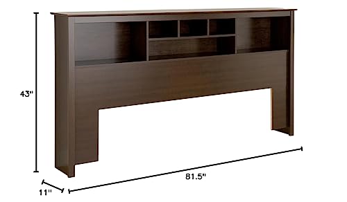 Prepac Select King 4 Post Platform Bed with 4 Drawers, 83" L x 79" W x 16" H, Espresso & King Bookcase Headboard, Espresso