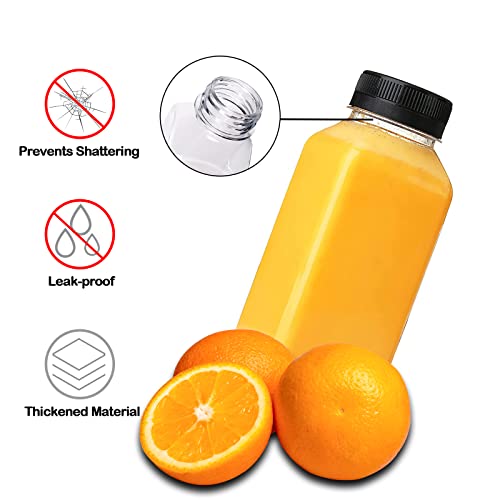 ookizom 24 Pack 8oz Plastic Juice Bottles with Caps, Perfect for Your Water, Juice or Smoothie, Reusable Clear with 3 Brushes & 2 Folding Funnels & Exquisite Label Paper