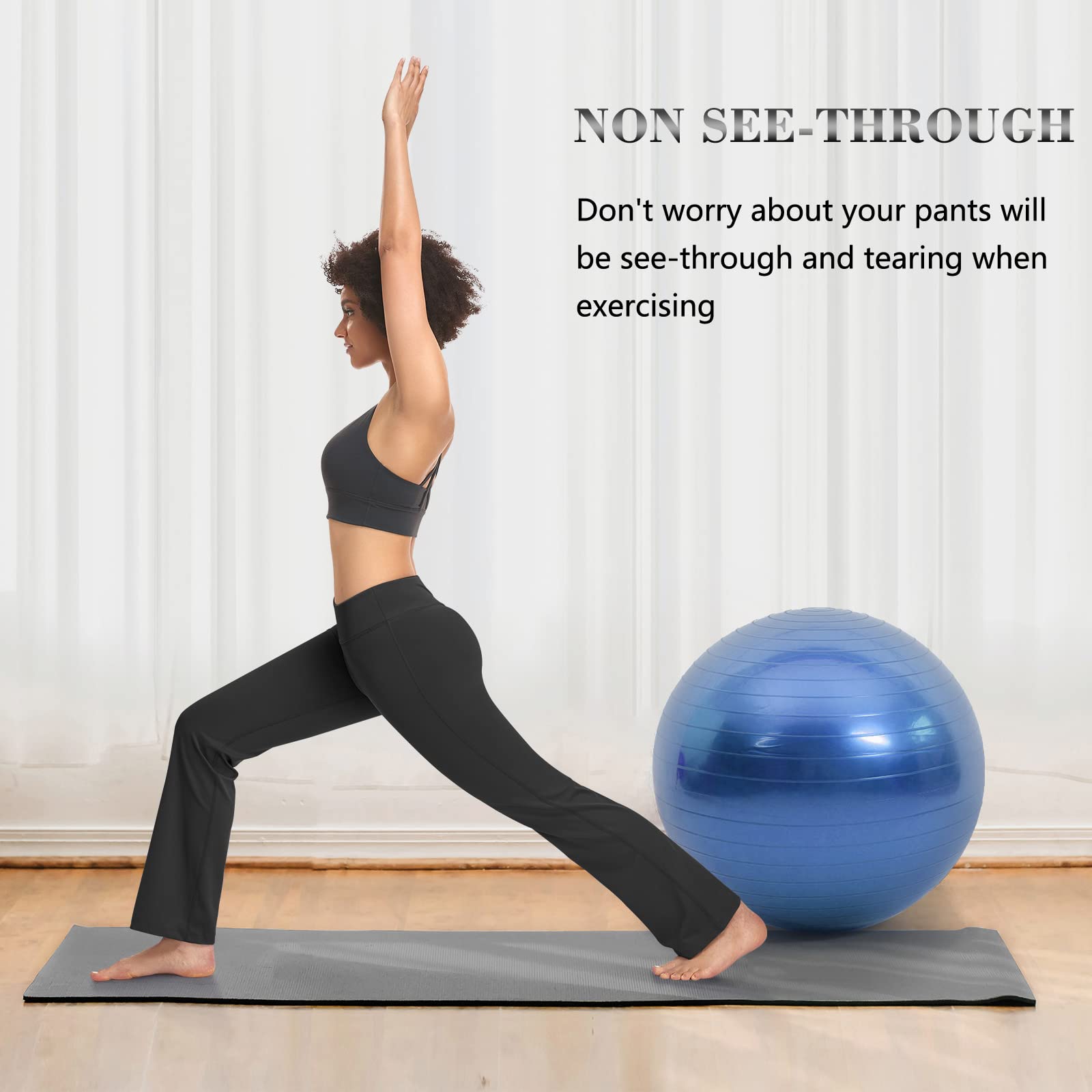 HISKYWIN Women's Bootcut Yoga Pants Crossover High Waisted Tummy Control Workout Flare Pants with Waistband Pocket HF836-Black-M