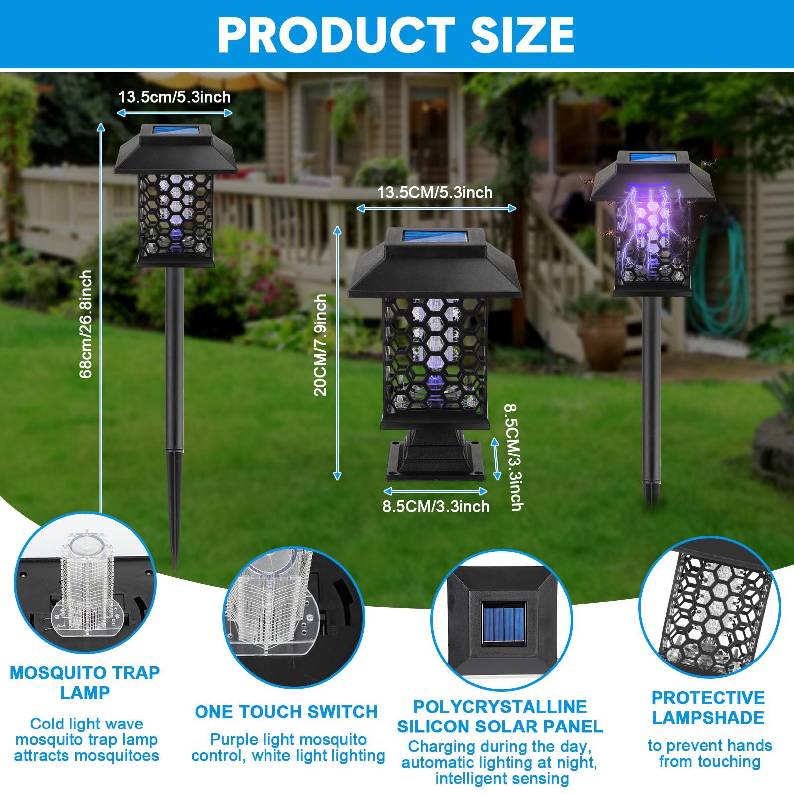 Qualirey 4 Pcs Solar Bug Zapper Outdoor Waterproof Mosquito Zapper Outdoor Mosquito Killer Lamp for Indoor Garden Patio Backyard Use Insect Fly Pest Mosquito Repellent, Purple and White Light