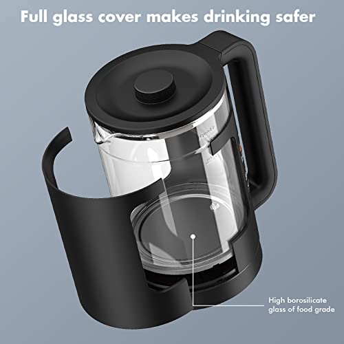 Smart Electric Kettle Quiet Glass Electric, Prevent Limescale Ruste Lnner Liner Base,Keep Warm Tea Kettle & Hot Water Boiler,Temperature Control with 5 Presets,Auto Shutoff and Boil-Dry Protection