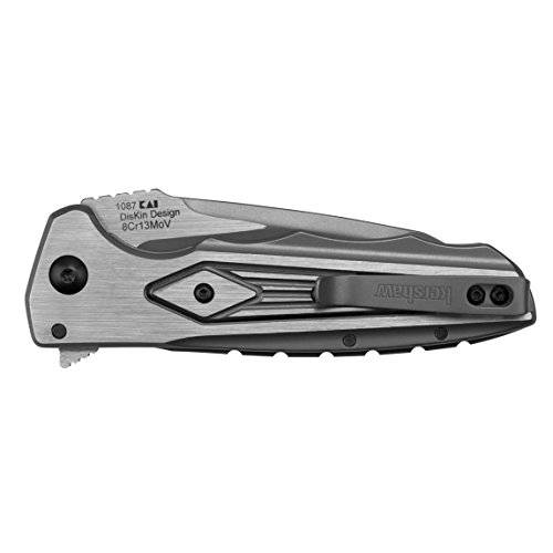 Kershaw Deadline Folding Pocket Knife (1087) 3.8 In. 8Cr13MoV Stainless Steel Blade with 2-Toned Handle, Features Reversible Deep Carry Clip and KVT Ball-Bearing Manual Opening System, 4.6 oz.,Grey, Small