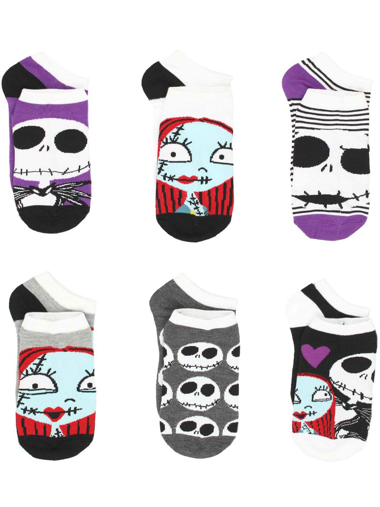 Disney The Nightmare Before Christmas Womens Socks, 6 pack, Jack Sally Purple, Large (9-11)
