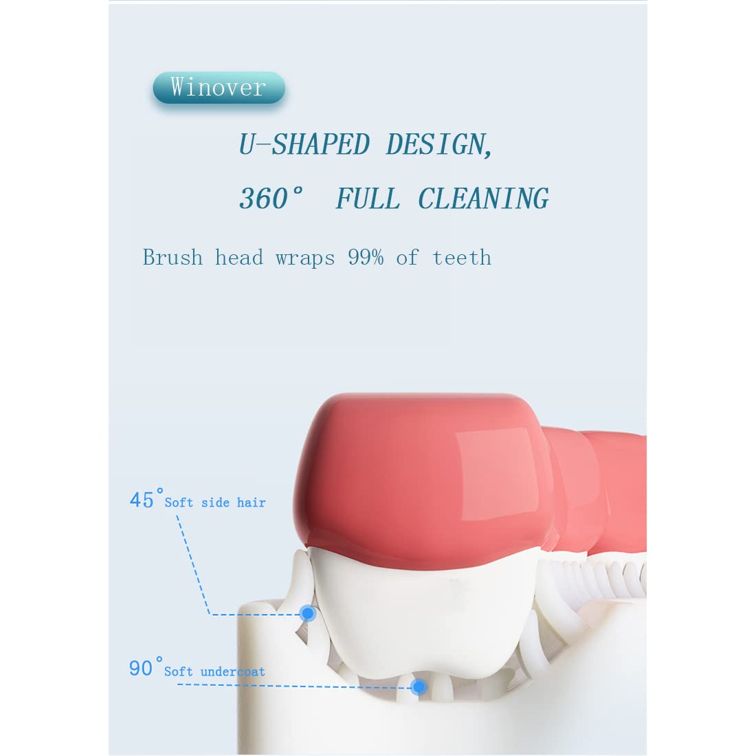 Winover 2 Pcs Kids U-Shaped Toothbrush, Food Grade Soft Silicone Brush Head, Does not Hurt The Gums, 360° Oral Cleaning Design (Age 2-6)