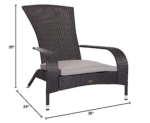 Patio Sense 62430 Coconino Wicker Chair All Weather Lightweight Durable Adirondack Style Chair Grey Outdoor Cushion Included - Black