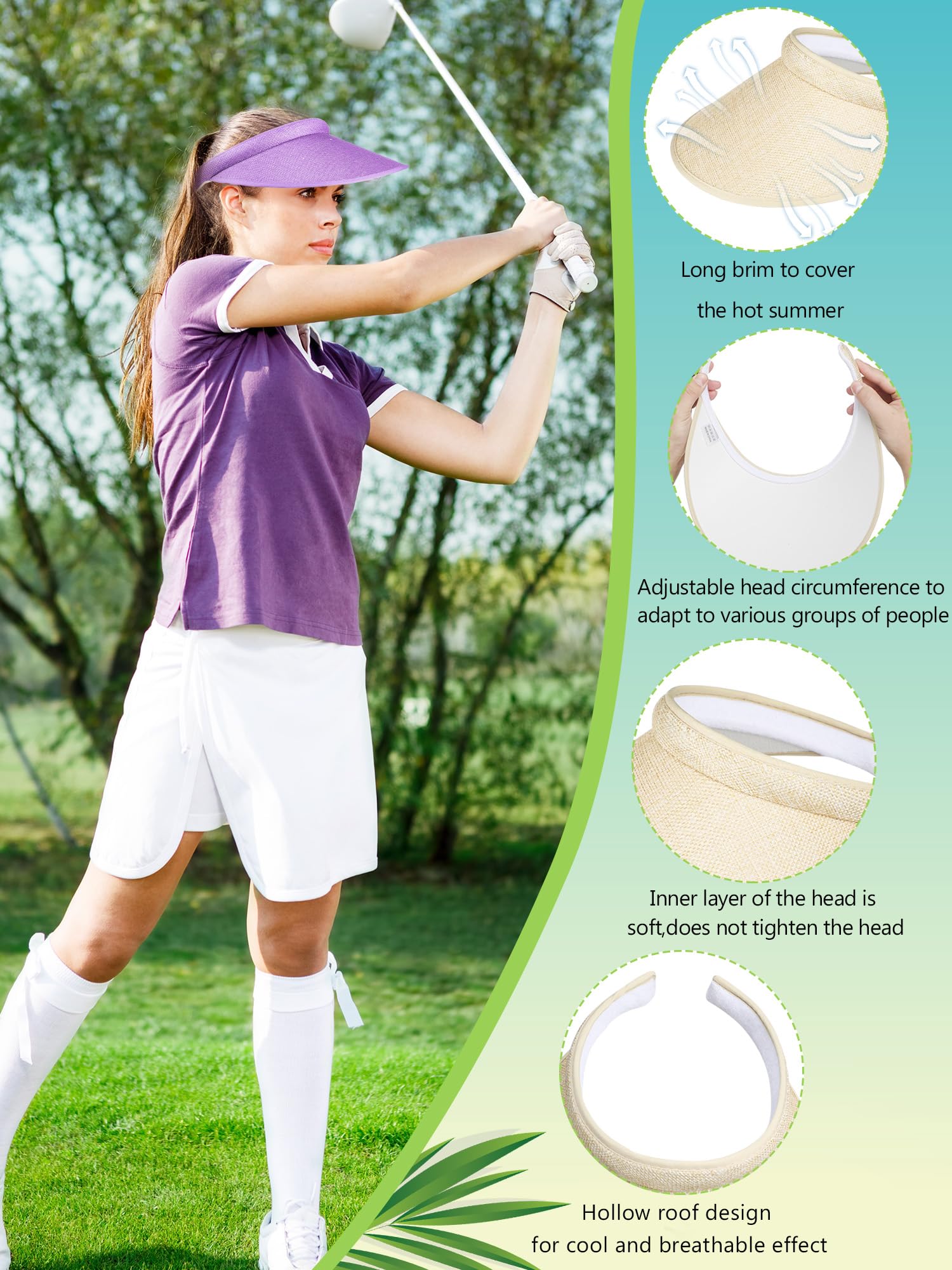 Giegxin 16 Pcs Clip On Visors Bulk for Women Straw Visor Beach Visors Adjustable UV Protection Hat Brim Clips Athletic Large Brim Visor Caps Face Protection Tanning Bed Hat for Tennis Baseball Golf
