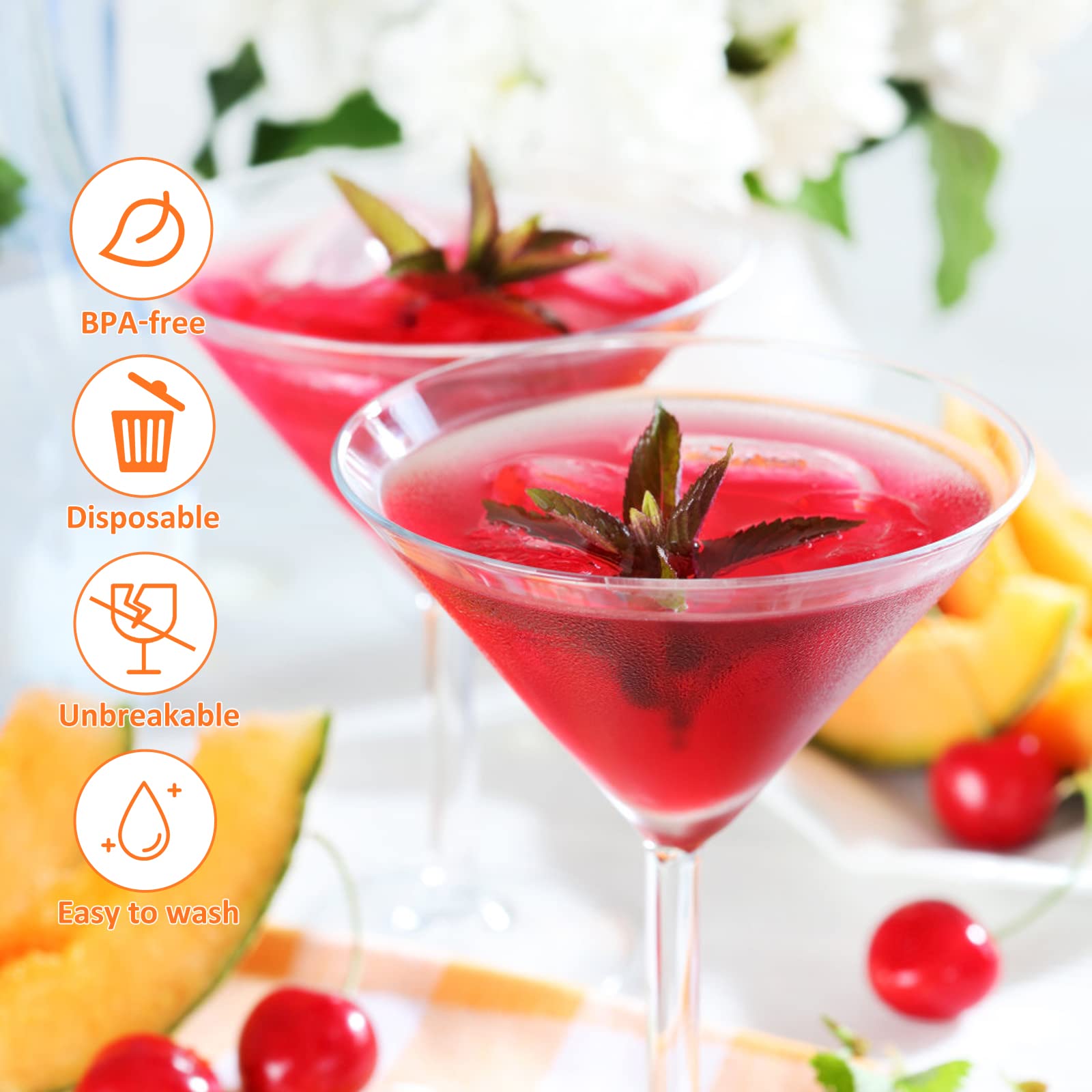 Funsmore 100 Pcs Disposable Cocktail Glasses, Plastic Martini Glasses Unbreakable Tall Cocktail Glasses Appetizer Dessert Cups Drinkware for Home Weddings Parties