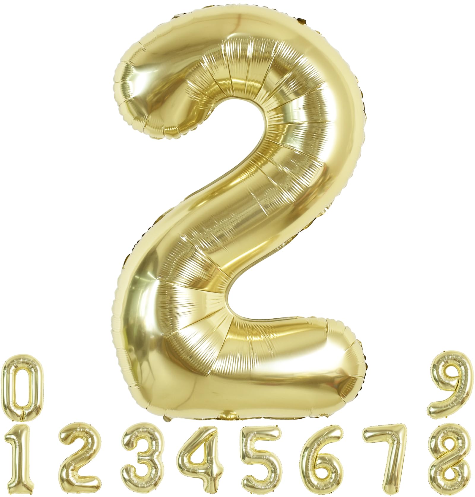 TONIFUL 40 Inch Light Gold Large Numbers Balloon 0-9 Birthday Party Decorations,Foil Mylar Big Number 2 Balloon Digital 2 for Birthday Party,Wedding, Bridal Shower,Engagement,Graduations,Anniversary