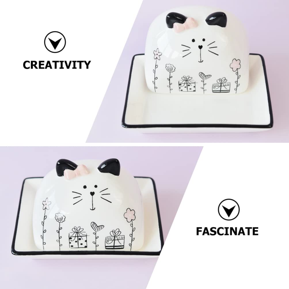 Hemoton Butter Holder Butter Box Clamshell Dish Household Ceramics Cheese Dish