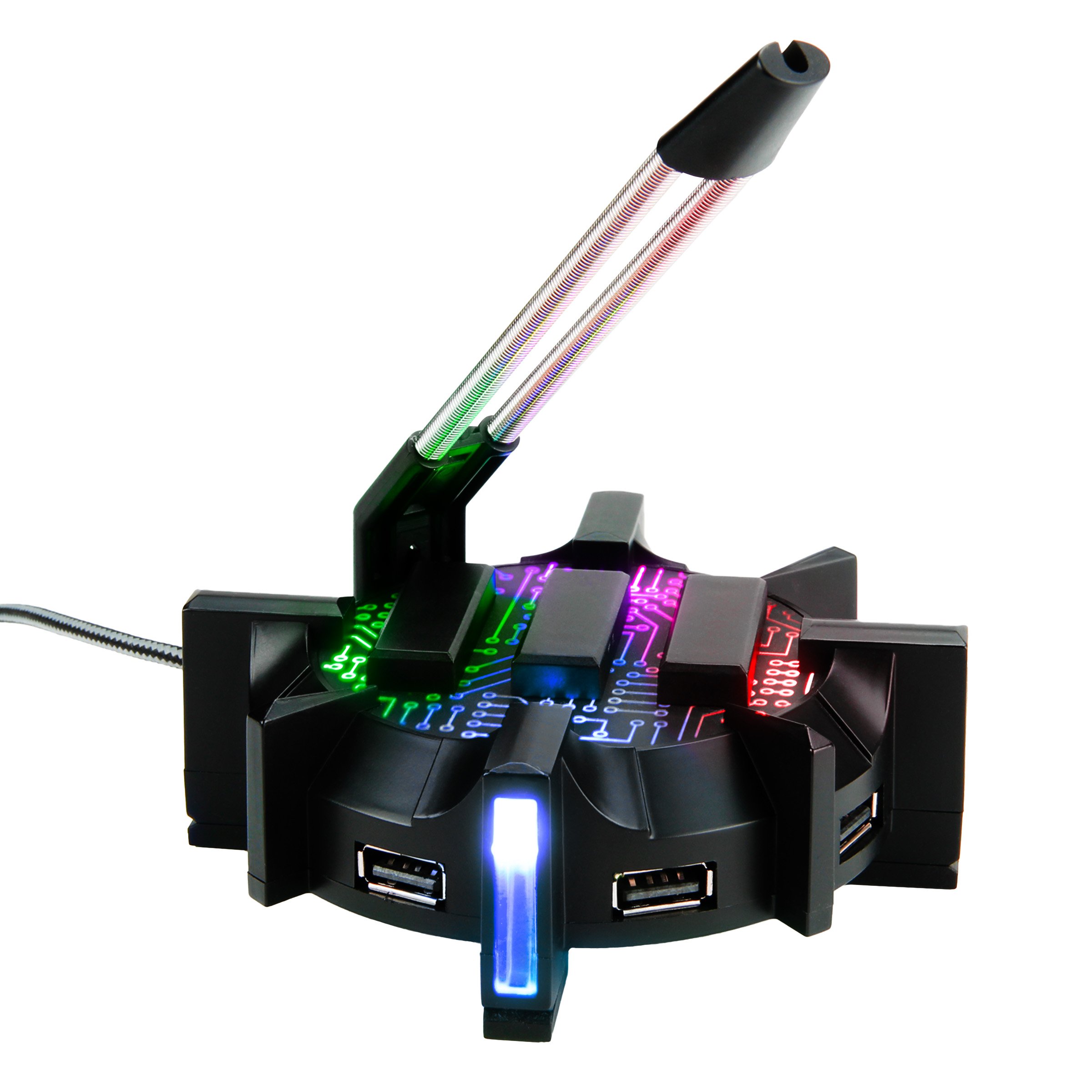 ENHANCE Pro Gaming Mouse Bungee Cable Holder with 4 Port USB Hub - Cord Holder with 7 LED Color Modes with RGB Lighting - Wire & Cord Management Support for Improved Accuracy, Stabilized Design