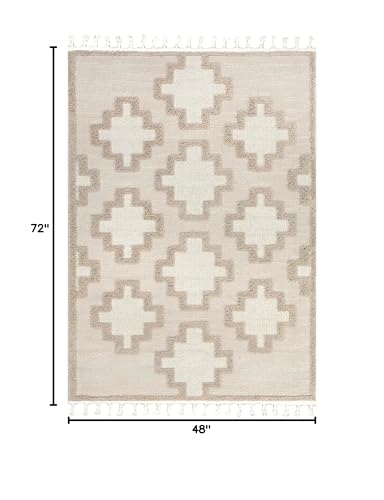 nuLOOM Polina Geometric High-Low Tasseled Area Rug, 4x6, Beige
