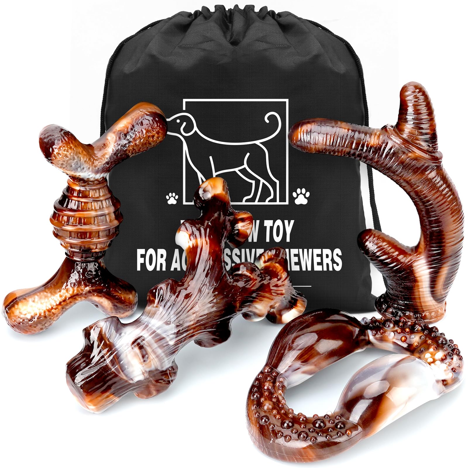 TonyEst Dog Toys, 4-Pack Indestructible Dog Chew Toys for Aggressive Chewers, Nylon Durable Dog Toys for Medium Large Dogs Breed, Bacon Flavored Tough Dog Bones Chew Toys for Super Chewer