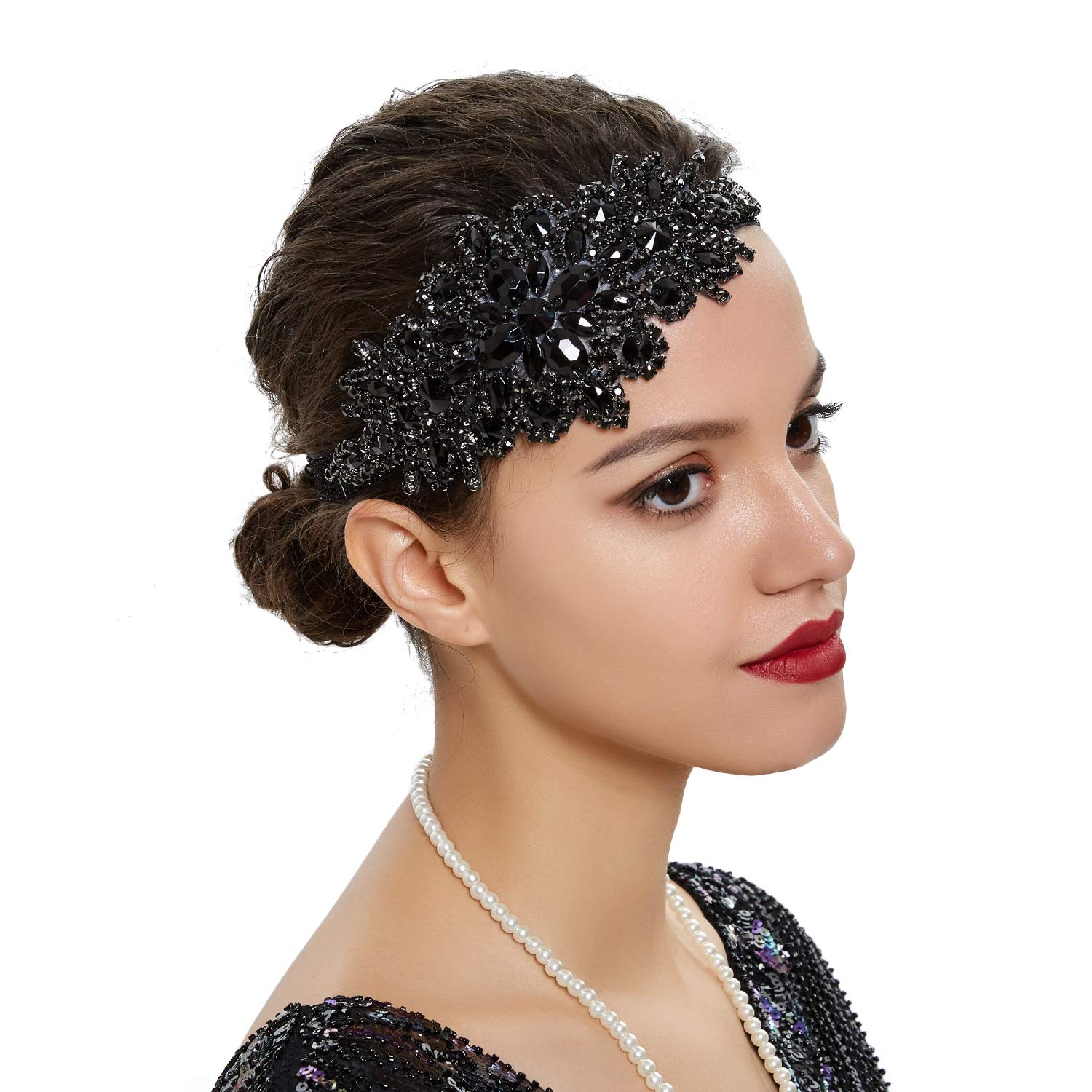 LATIMOON 1920s Flapper Headband Ostrich Feathers Headpiece Roaring 20s Sequins Headband Great Gatsby Hair Accessories for Women