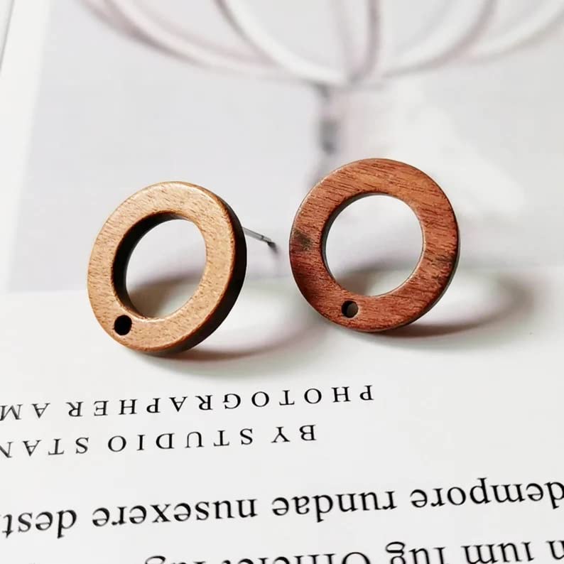 DoreenBeads 30Pcs Natural Wooden Stud Earrings Posts with Loop for Jewelry Making- Ring Shaped Wood Earring Posts with Ear Backs for Women DIY Earring Making Personalized Jewelry Findings