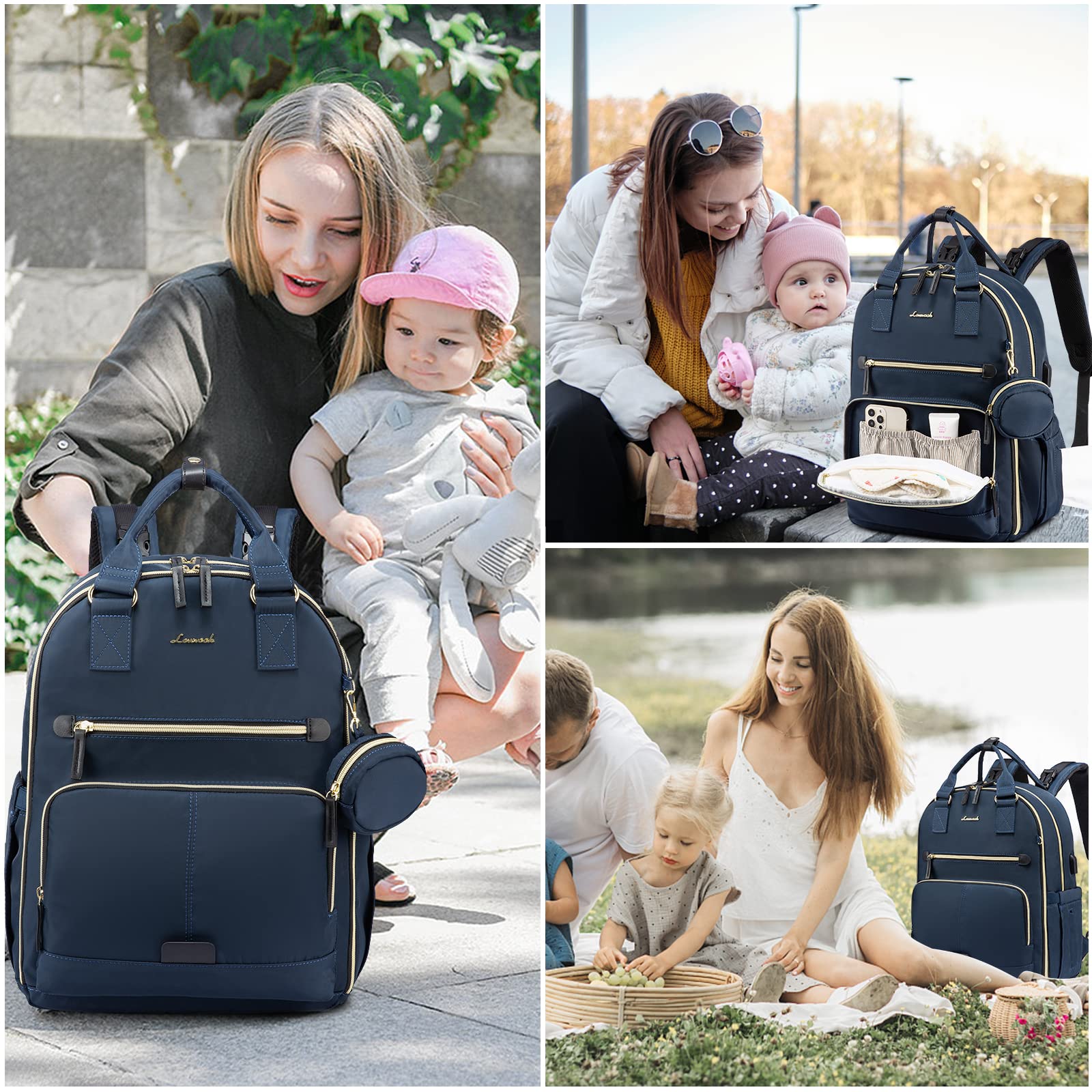 LOVEVOOK Diaper Bag Backpack, Diaper Backpack with Portable Changing Pad & Pacifier Case,Multipurpose Travel Back Pack for Moms Dads, Blue