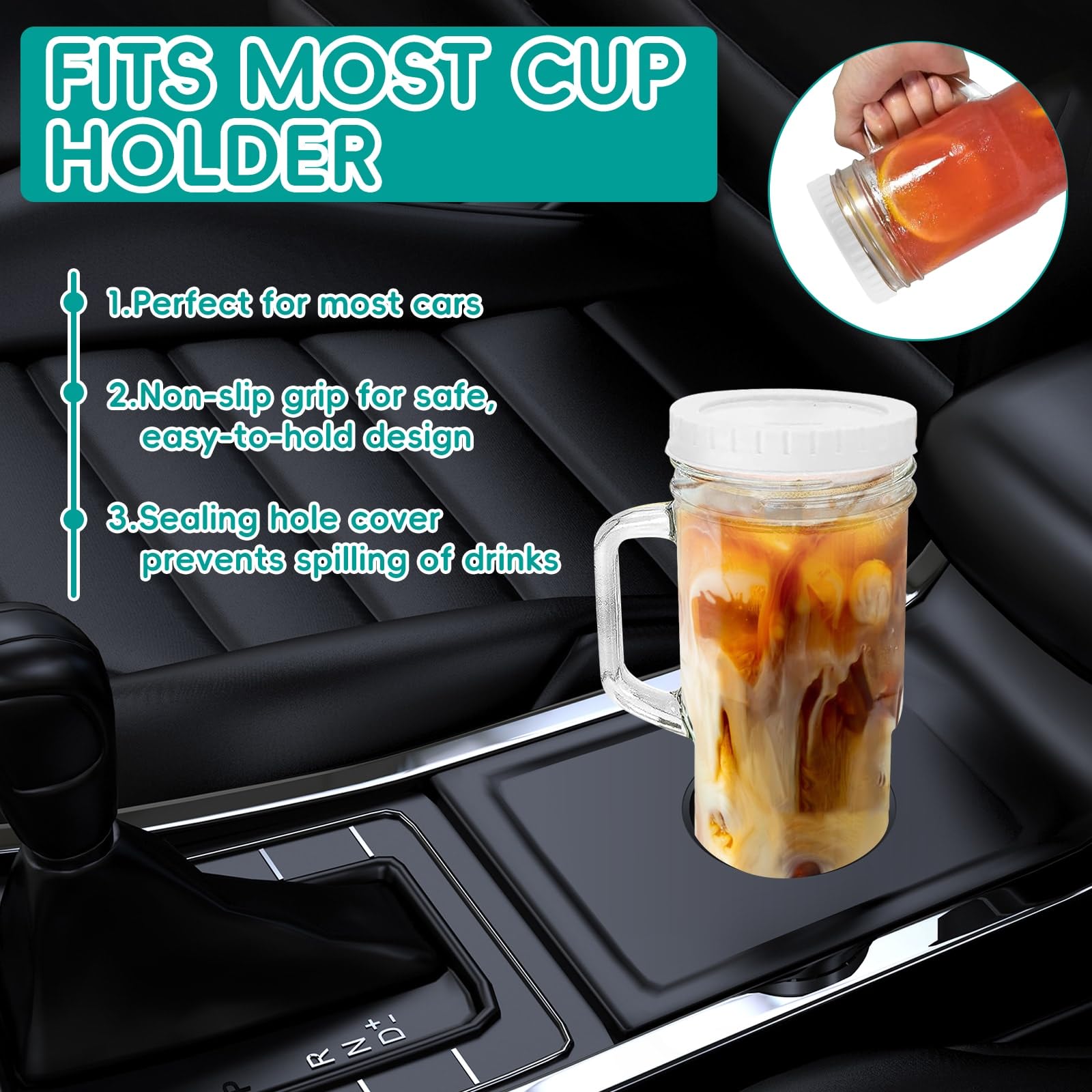 YUANYE 4 Piece 24oz Mason Handle Glass Cups with Lids and Straws -Drinks Enthusiasts Essential Glasses Drinking Set, Perfect for Iced Coffee and Beer,fruit water,Tea and Coffee