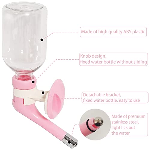 PINVNBY Rabbit Dog Water Bottle No Drip Hanging Chinchilla Water Dispenser Plastic Leak-Proof Bunny Waterer Suspended Small Pet Water Feeder for Ferret Hedgehog Squirrel Kitty Puppy (Pink)