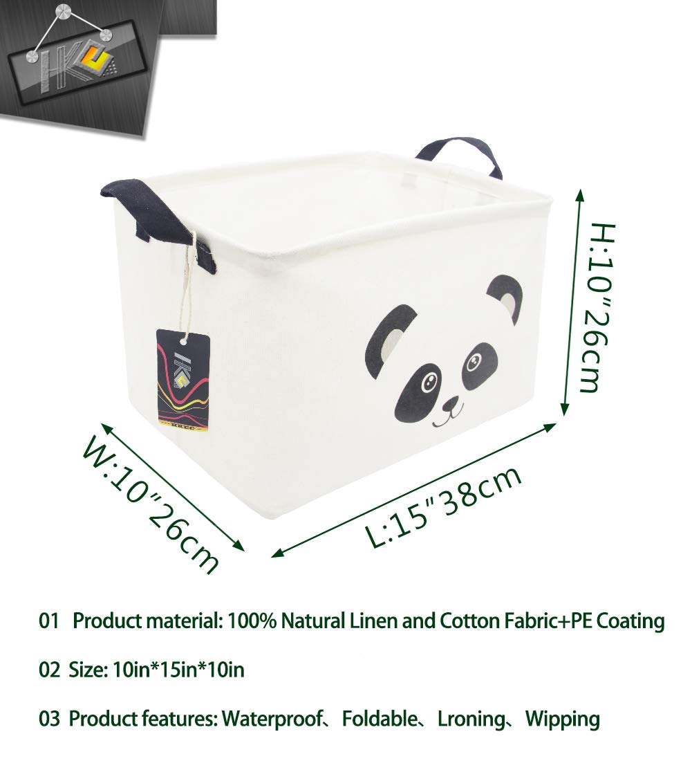 HKEC Rectangle Panda Easter Basket,Storage Basket with Handles, Collapsible Storage Box Cute Canvas Toy Bin for Pet/Kids,Gift Basket,Room Decor(PANDA)