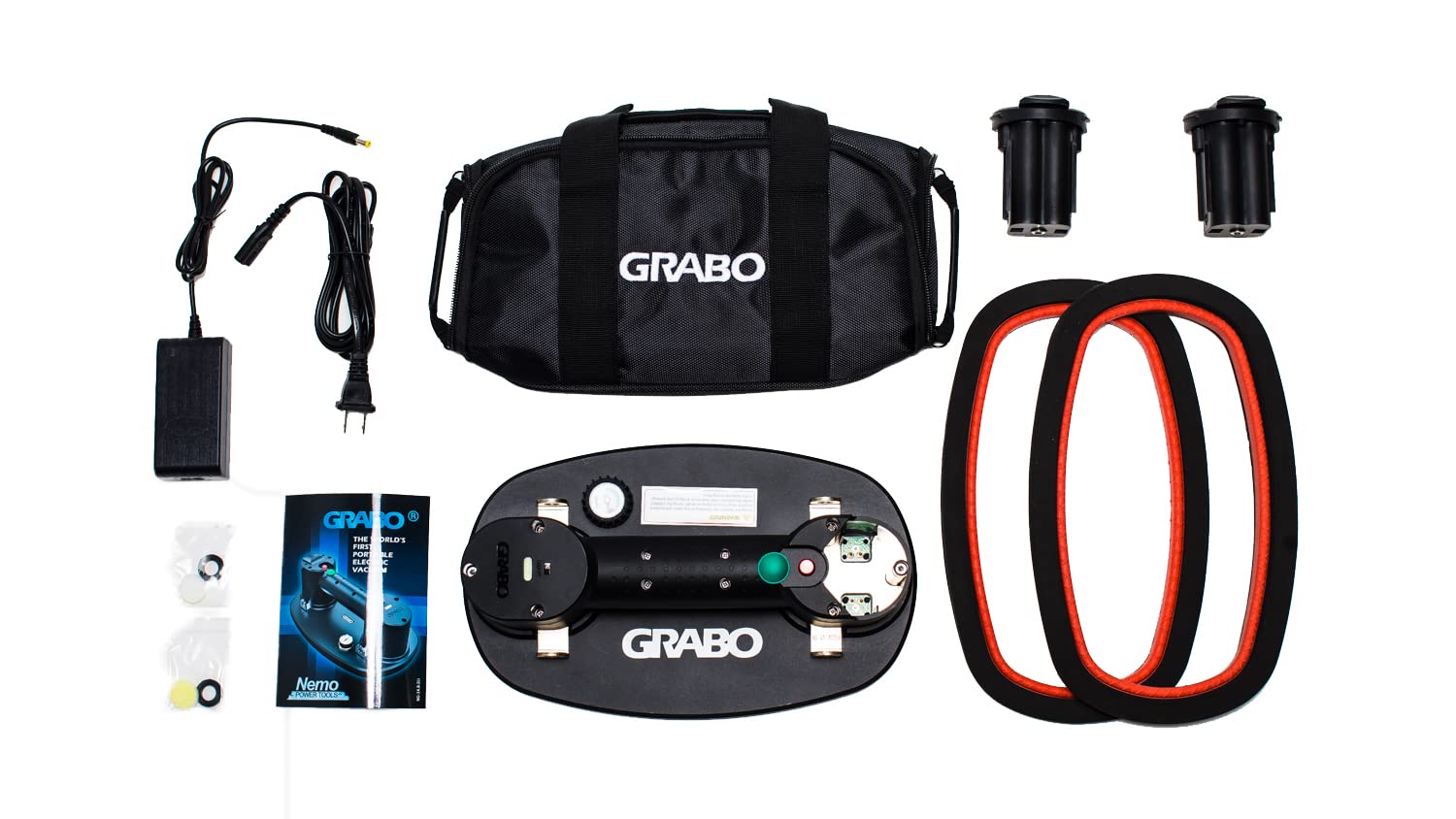 GRABO Nemo (2 Batteries, 2 Seals) - Electric Vacuum Suction Cup Lifter for Wood, Paver, Drywall, Marble, Tile and More (Lifts up to 375 lbs)