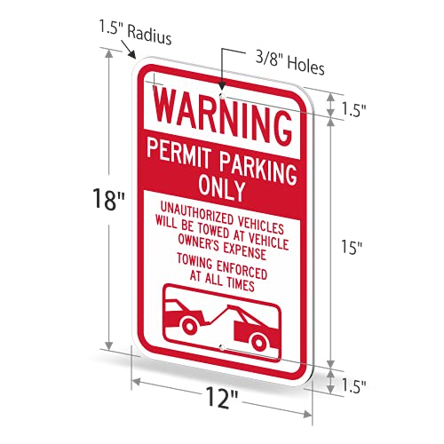 SmartSign "Warning - Permit Parking Only, Towing Enforced" Sign | 12" x 18" 3M Engineer Grade Reflective Aluminum