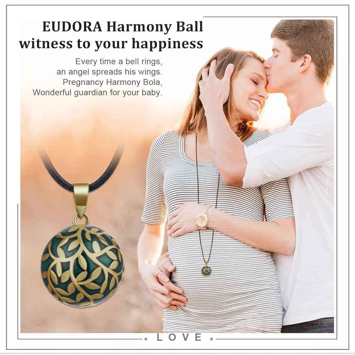 EUDORA Harmony Necklace Pregnancy Vintage Bola Ball Chime Bola Ball Wishing Pendant, Long 30" & 45" Rope for Women