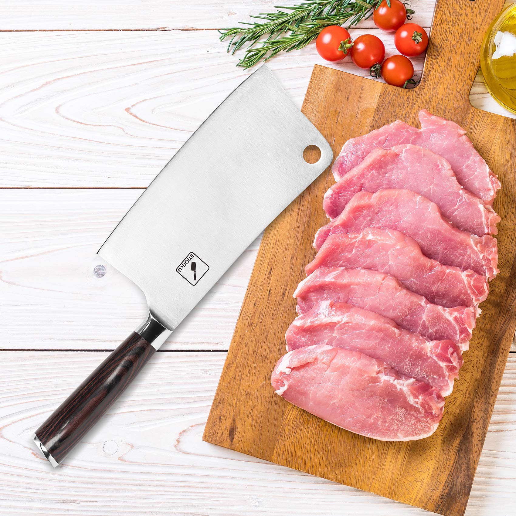 imarku 8 inch Chef Knife and 7 inch Meat Cleaver, High Carbon Japanese Stainless Steel Sharp Kitchen Knife with Ergonomic Handle