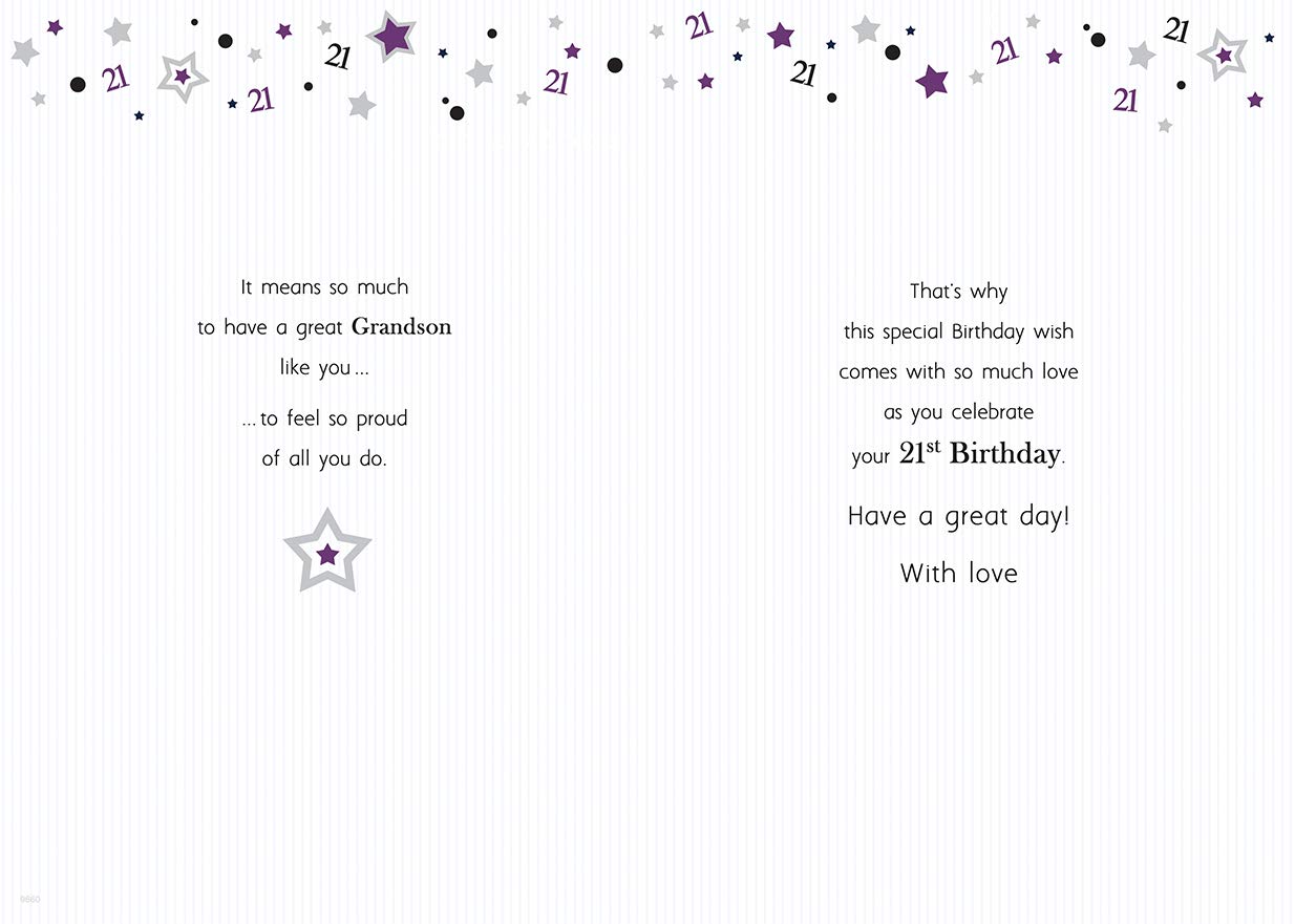 Piccadilly Greetings Group Ltd Stunning TOP Range A Very Special Grandson ON Your 21ST Birthday Greeting Card, Blue, 10 x 7