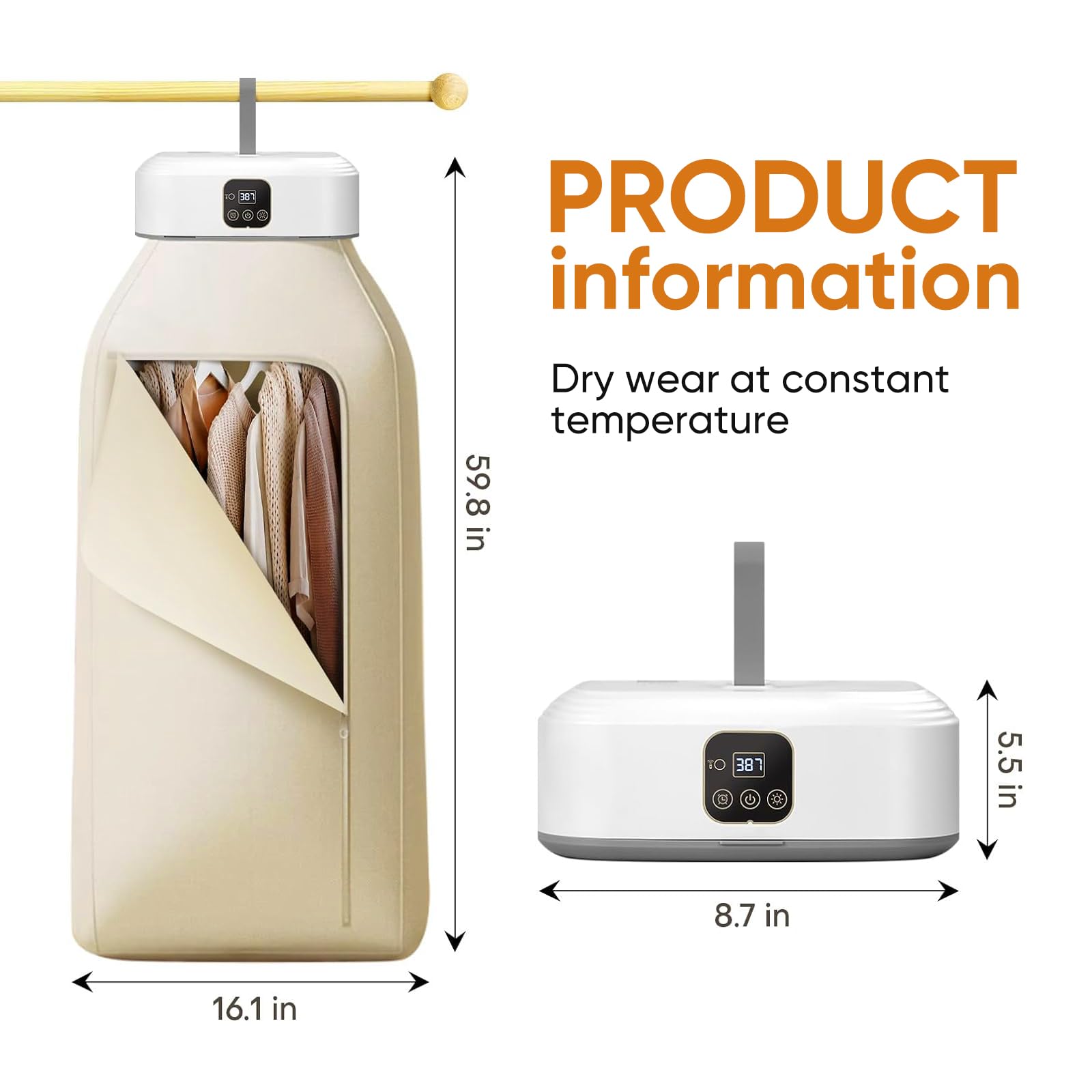 Portable Dryers for Laundry, Mini Clothes Dryer, Dryer Machine for Apartments Dorm Travel RV,Compact Foldable Electric Dryer Machine with Dryer Bag Time Setting Function Led Light and Remote Control