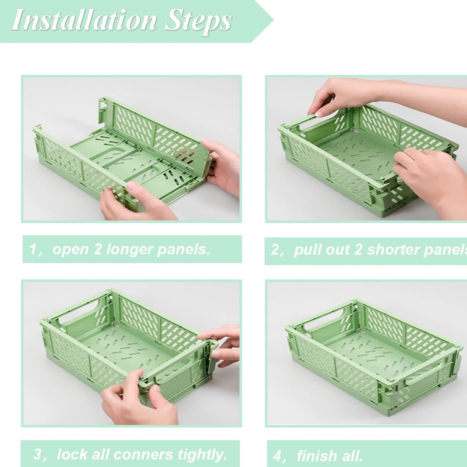 Doromy 2 Pack Pastel Plates Plastic Baskets for Shelf Storage Organizing Stackable Folding Bin Baskets Tray with Handles Durable Storage Crate for Home Kitchen Classroom Office Bedroom and Bathroom
