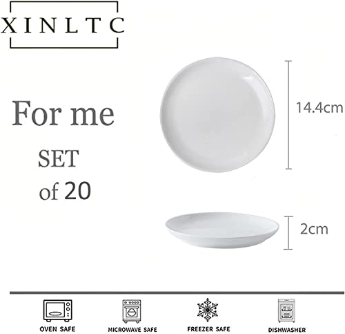 XINLTC 20-Piece Porcelain Dessert Plates, 5.6'' Round Appetizer Plates, Small White Plates for Appetizer, Cake, Sauce, Dinnerware Saucer Sets, Microwave, Oven, Dishwasher Safe