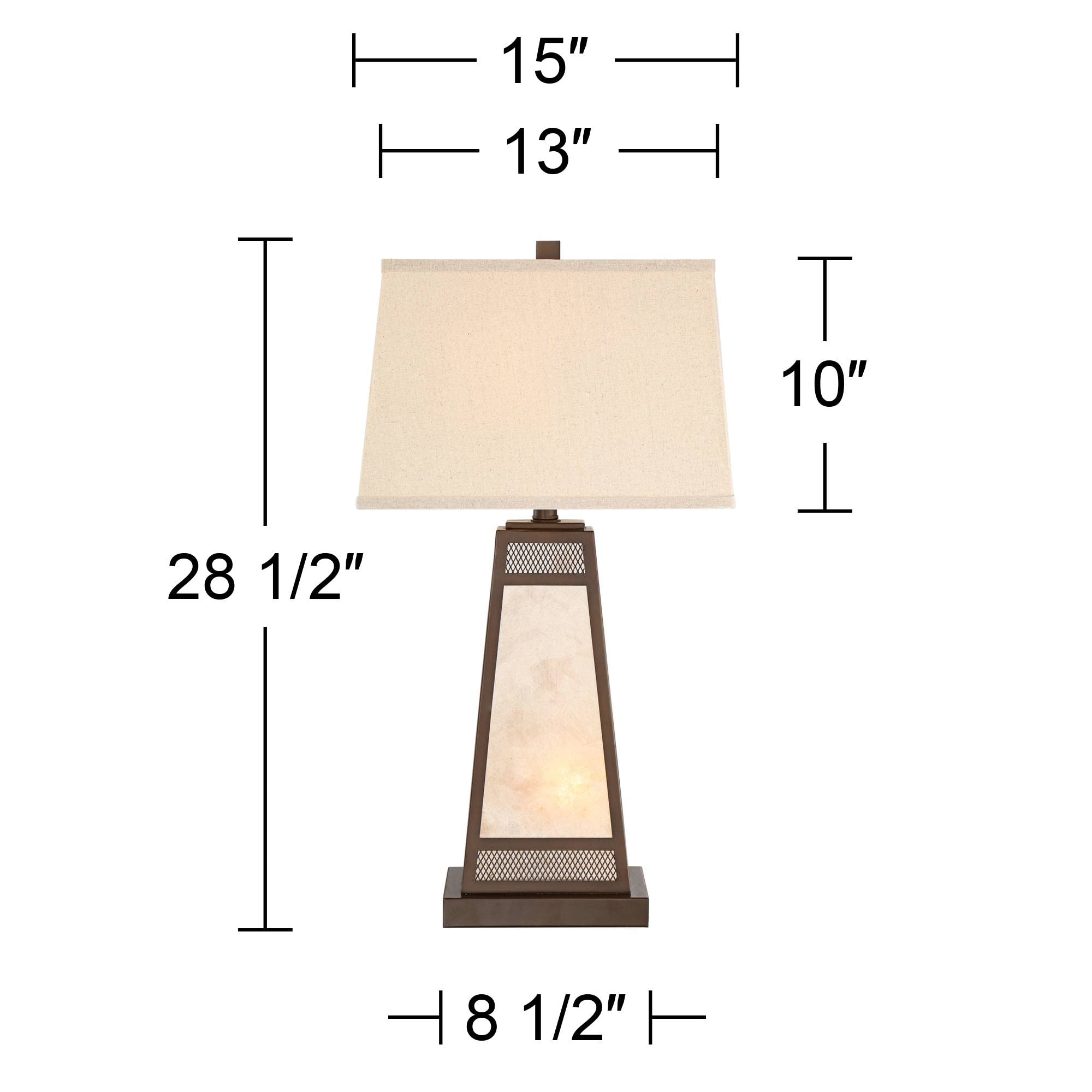 Franklin Iron Works Rufus Mission Rustic Table Lamp with Nightlight 28.5" Tall Bronze Natural Mica Glass Panel Rectangular Fabric Shade for Living Room Bedroom House Bedside Nightstand Home