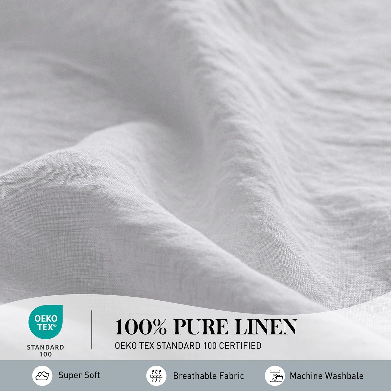 Simple&Opulence 100% Linen Duvet Cover Set, 3 PCS Natural French Flax White Ruffle Duvet Cover King Size, Breathable Comfy Linen Bedding Comforter Cover with 2 Pillowcases (White, 104"X92")