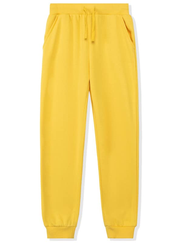 DOTDOG Kids Unisex Soft Brushed Fleece Pull-on Jogger Sweatpants Basic Casual Pants for Boys or Girls (3-12 Years)(Yellow, s)