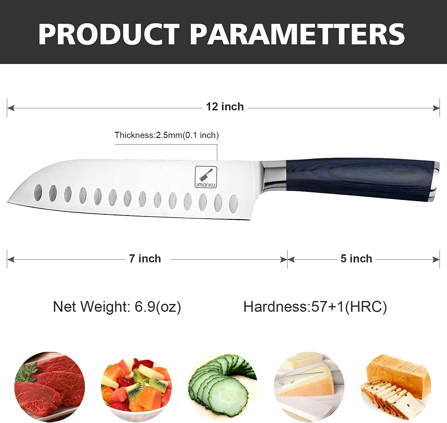 imarku Kitchen Knife 7 Inch Santoku Knife Ultra Sharp Chopping Knife - 7Cr17Mov Japanese Chefs Knife, Vegetable Knife, Best Cooking Knife Choice & Kitchen Gadgets 2023 (Blue)
