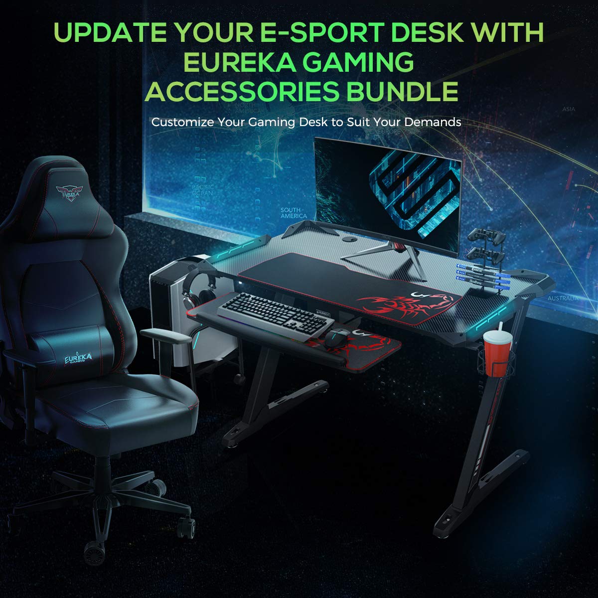 EUREKA ERGONOMIC PC Computer Gaming Desk Setup Accessories Bundle, Controller Stand & Game Rack, Unspillable Drink Cup Holder, Headphone Holder, Gamer Gifts