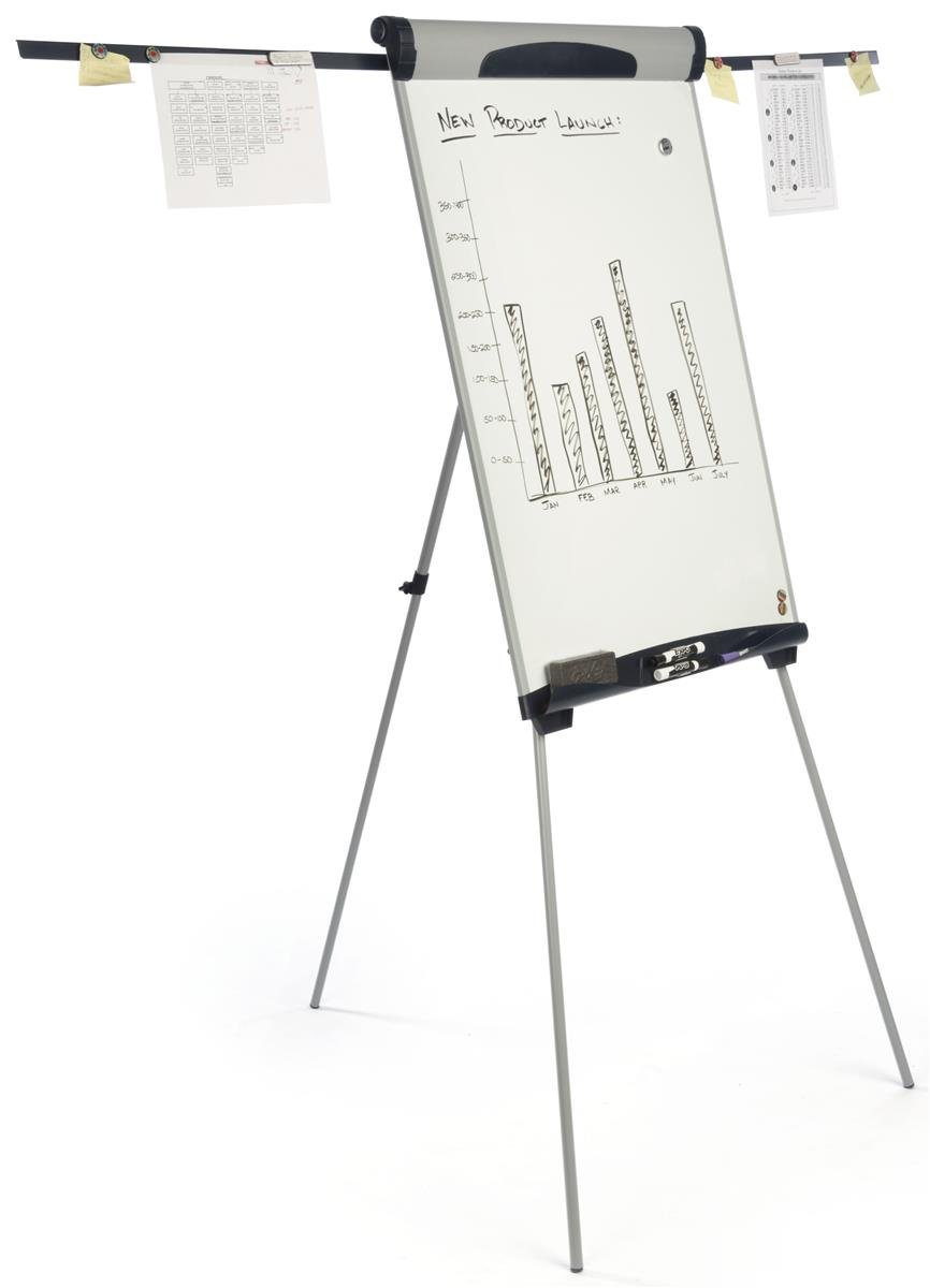 Displays2go Dry Erase Tripod Easel, 26" x 37" Magnetic White Board, Height Adjustable (AWBE24ST)