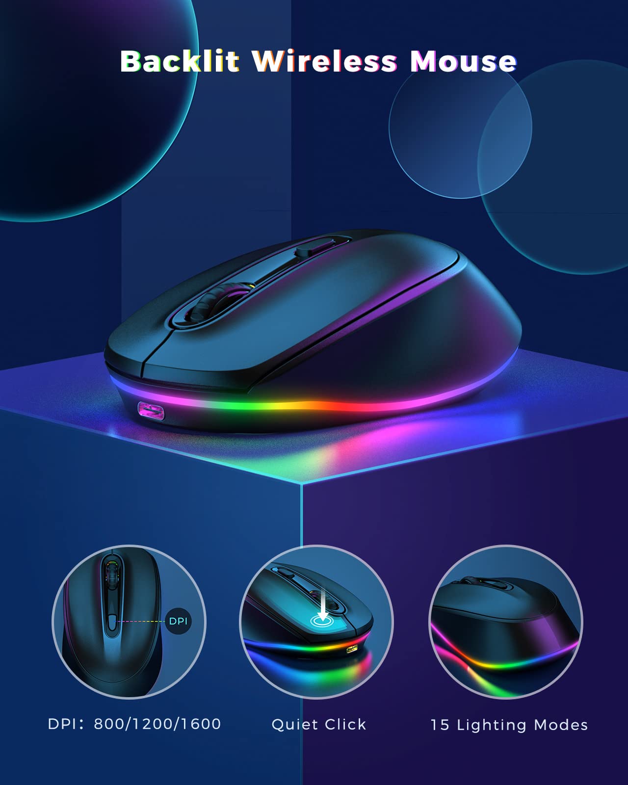 Wireless Keyboard and Mouse Combo Backlit,SURPAO Illuminated Full-Size Wireless Keyboard and Mouse Set, 2.4Ghz Silent Keyboard and Mouse for Computer, Laptops, Windows, Gaming,Black