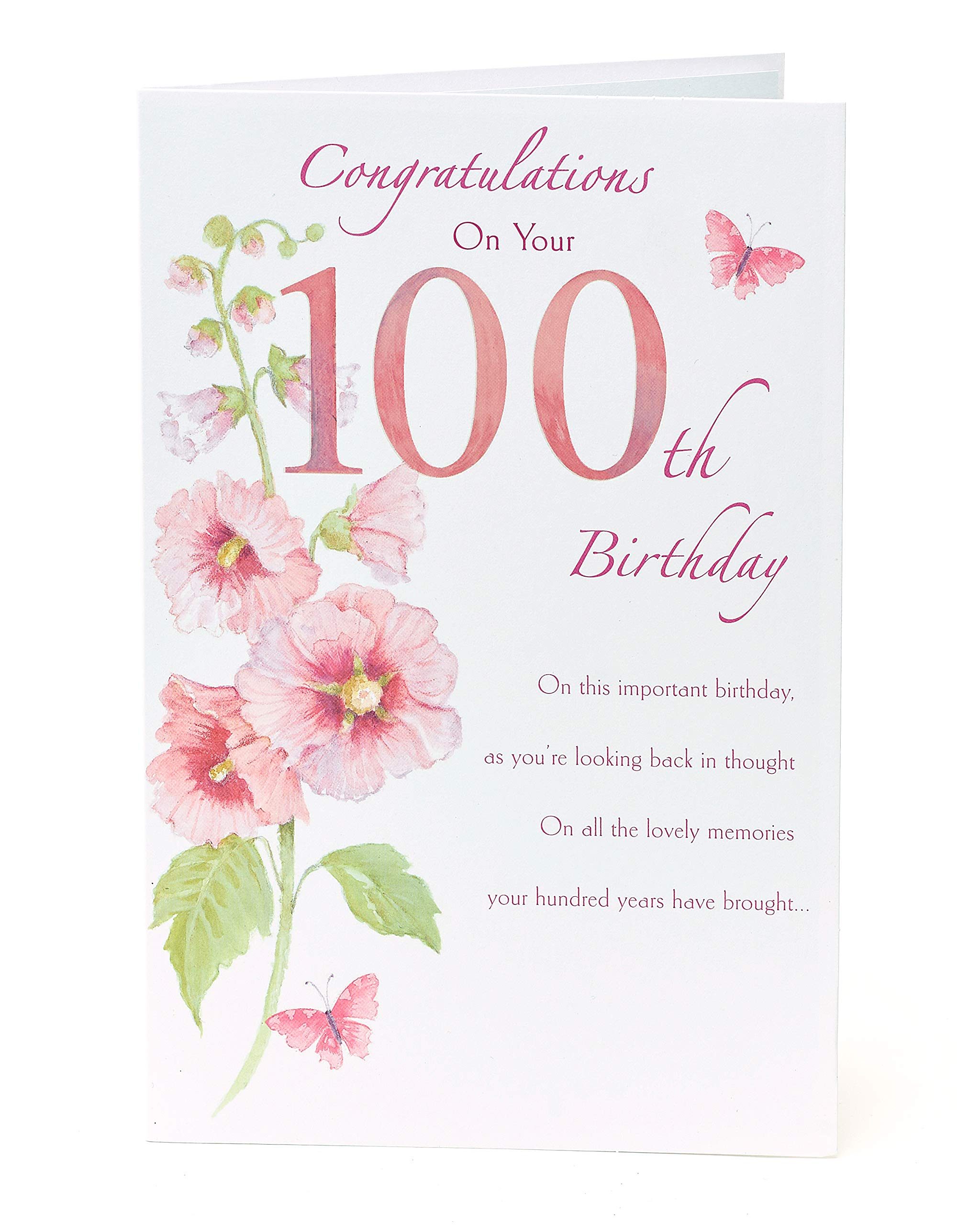 UK Greetings 100th Birthday Card for Her/Friend - Delicate Pink Flower Design