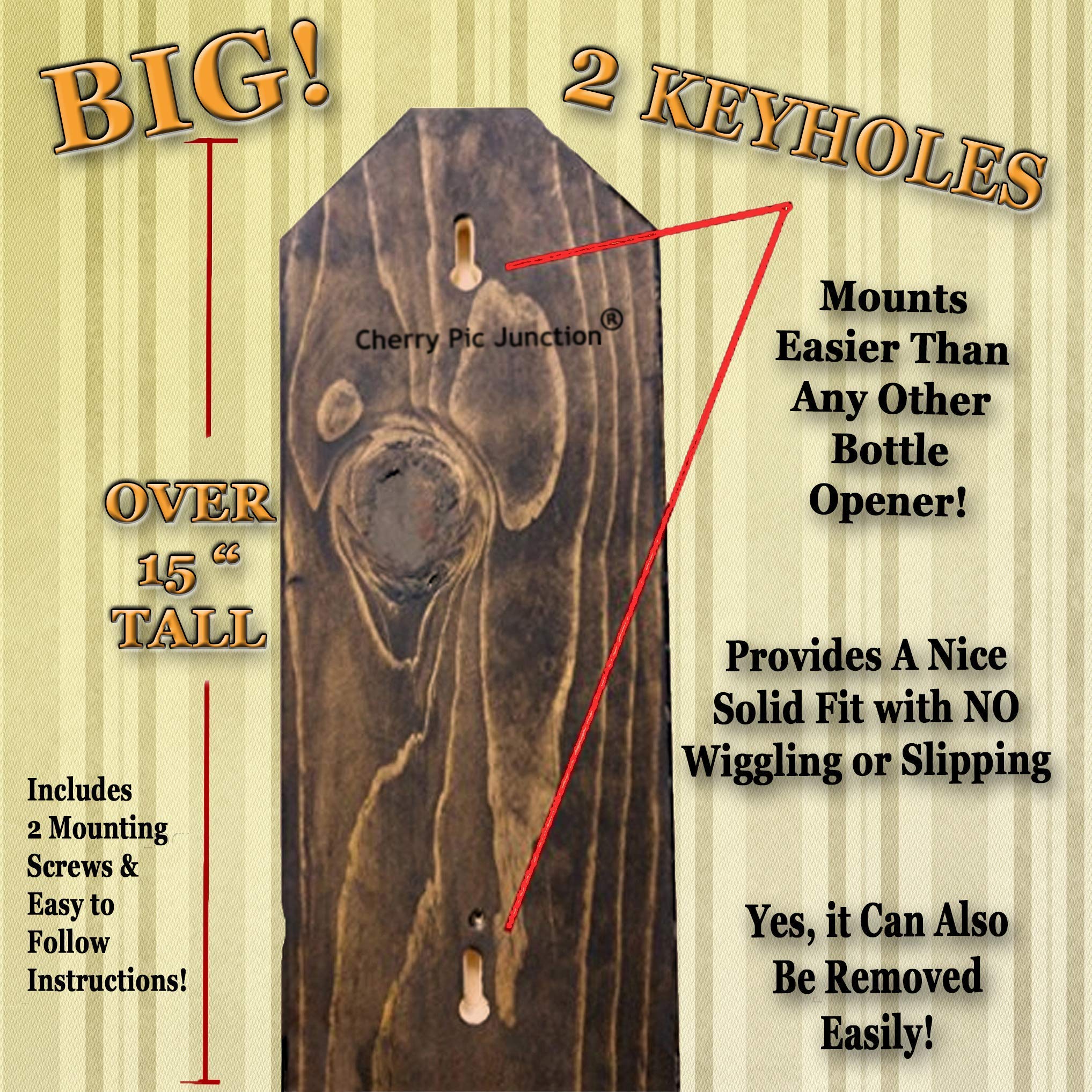 Mas Cerveza Wall Mounted Bottle Opener and Cap Catcher - Handcrafted by a Vet - 100% Solid Pine 3/4 inch Thick - Rustic Cast Iron Bottle Opener and Galvanized Bucket - To Empty, Twist the Bucket
