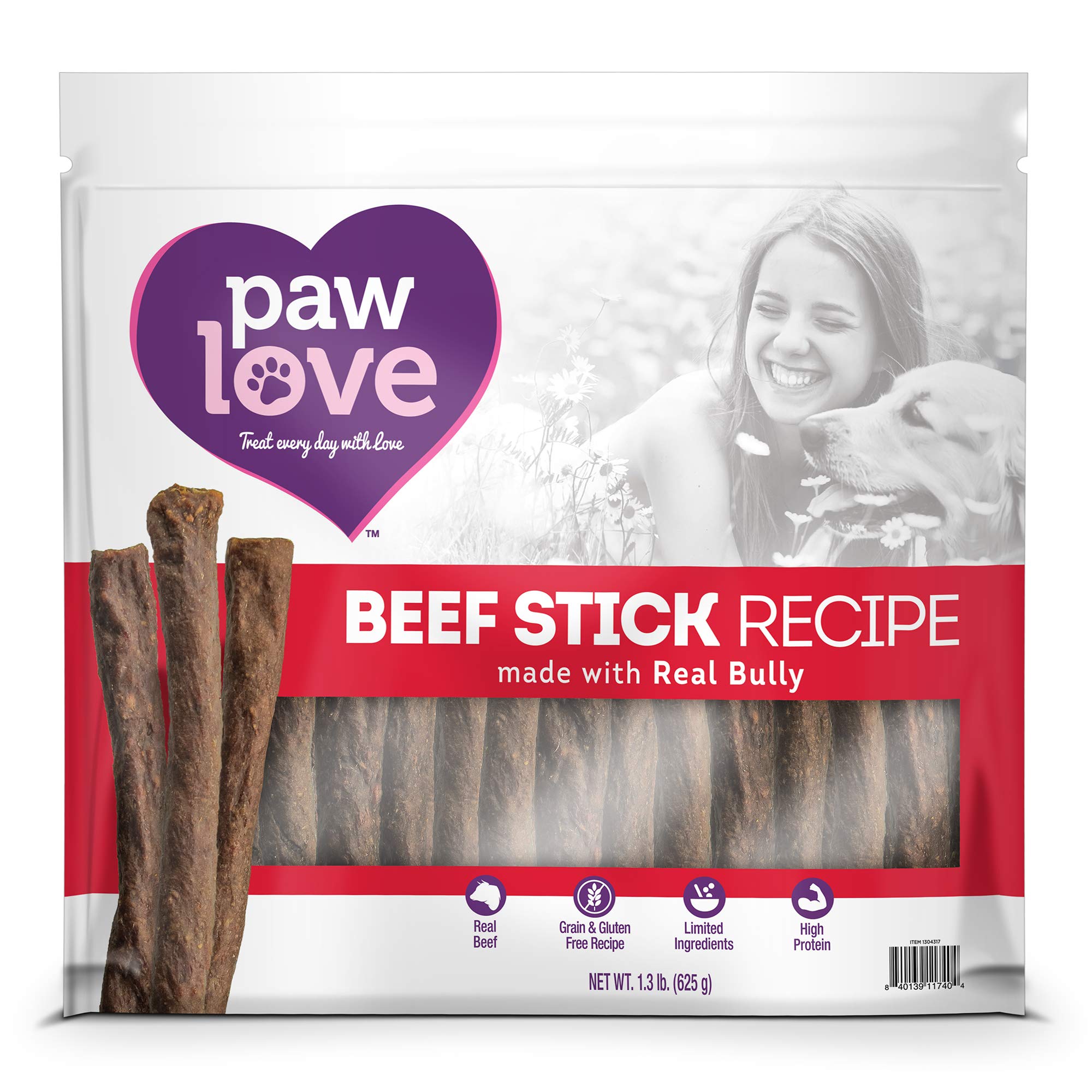PawLove Treats Quick and Crunchy Gourmet Beef Stick Recipe Dog Snacks â Light and Airy Chew â Rich in Delicious Beef Flavor â Healthy Grain Free, High Protein Chew - Small Dog Size - (1.3 lb. Bag)