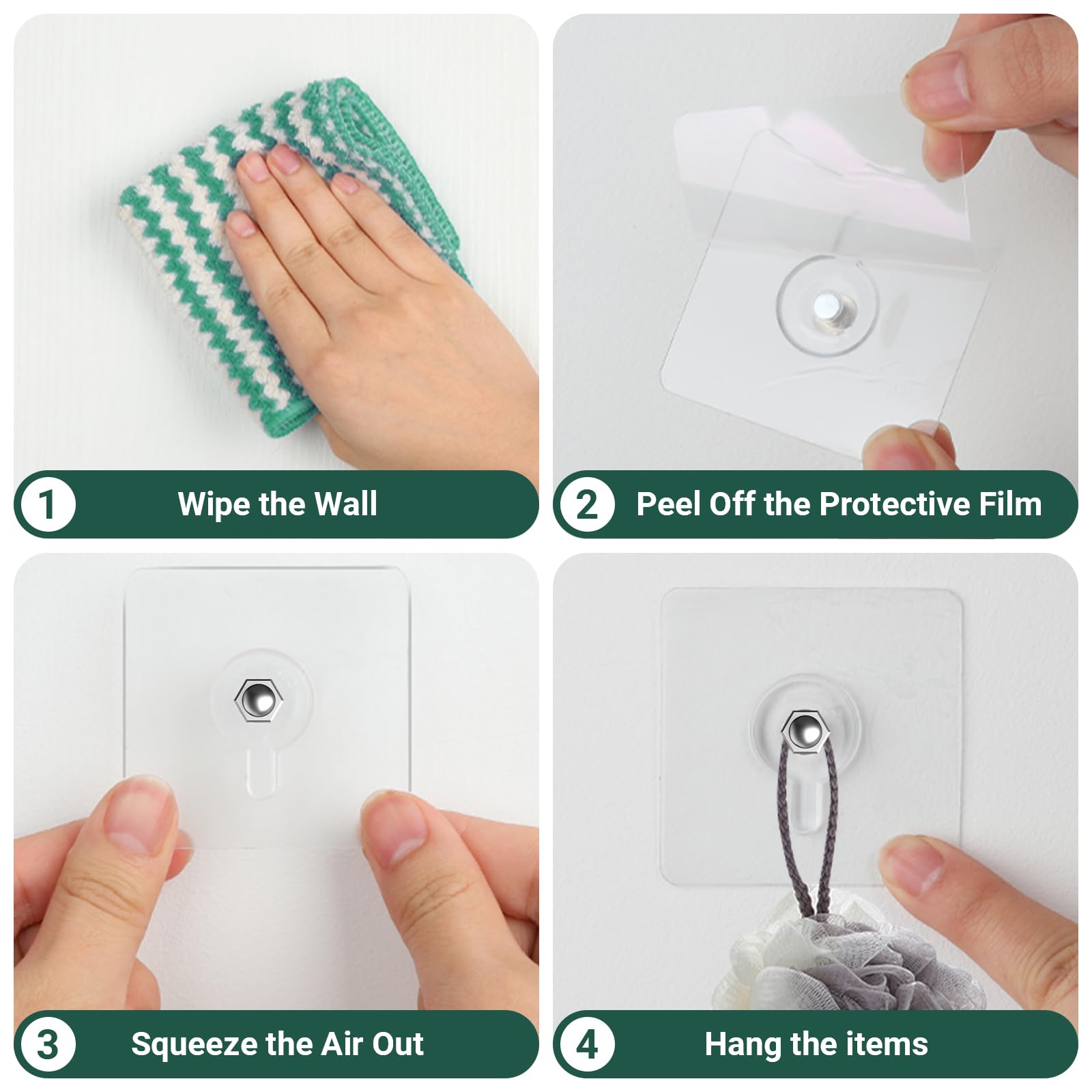 Picture Hangers Without Nails, No Damage Picture Hooks, 20 Counts Adhesive Hooks on Kitchen,Bathroom,Bedroom and Office, 13 lbs Load max