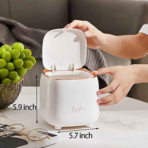 Tabletop Trash Can with Lid, 1 Gallon/4 Liter Mini Plastic Wastebasket Rubbish Bin, Portable Countertop Garbage Can with Removable Inner for Bathroom Dresser, Living Room, Office, Car(Light Green)