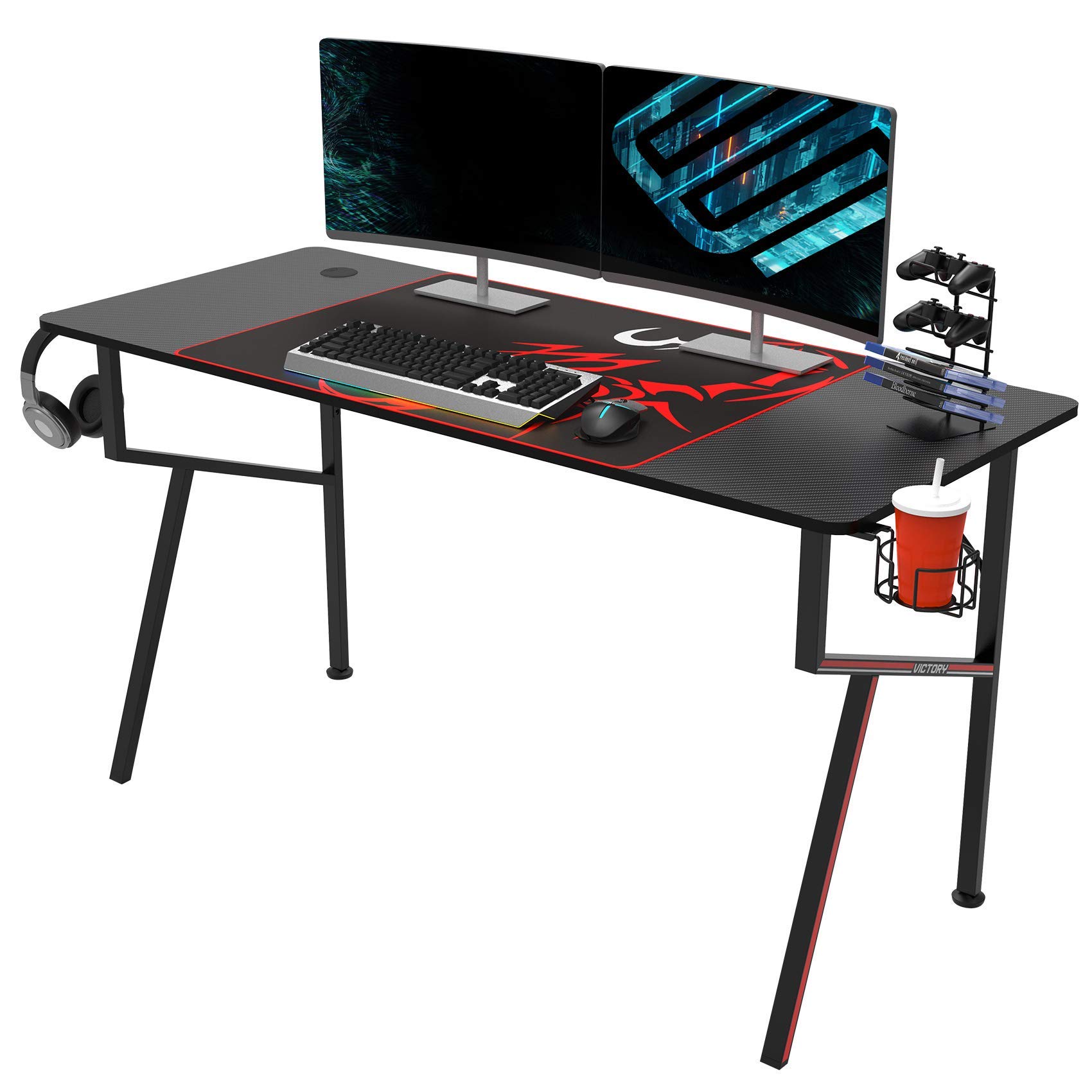 EUREKA ERGONOMIC White Desk, 47 Inch Home Office K Shaped PC Gaming Computer Desk for Gamer Work Study Writing Table with Cable Management, Cup Holder, Headphone Hook, Mouse Pad, Easy to Assemble